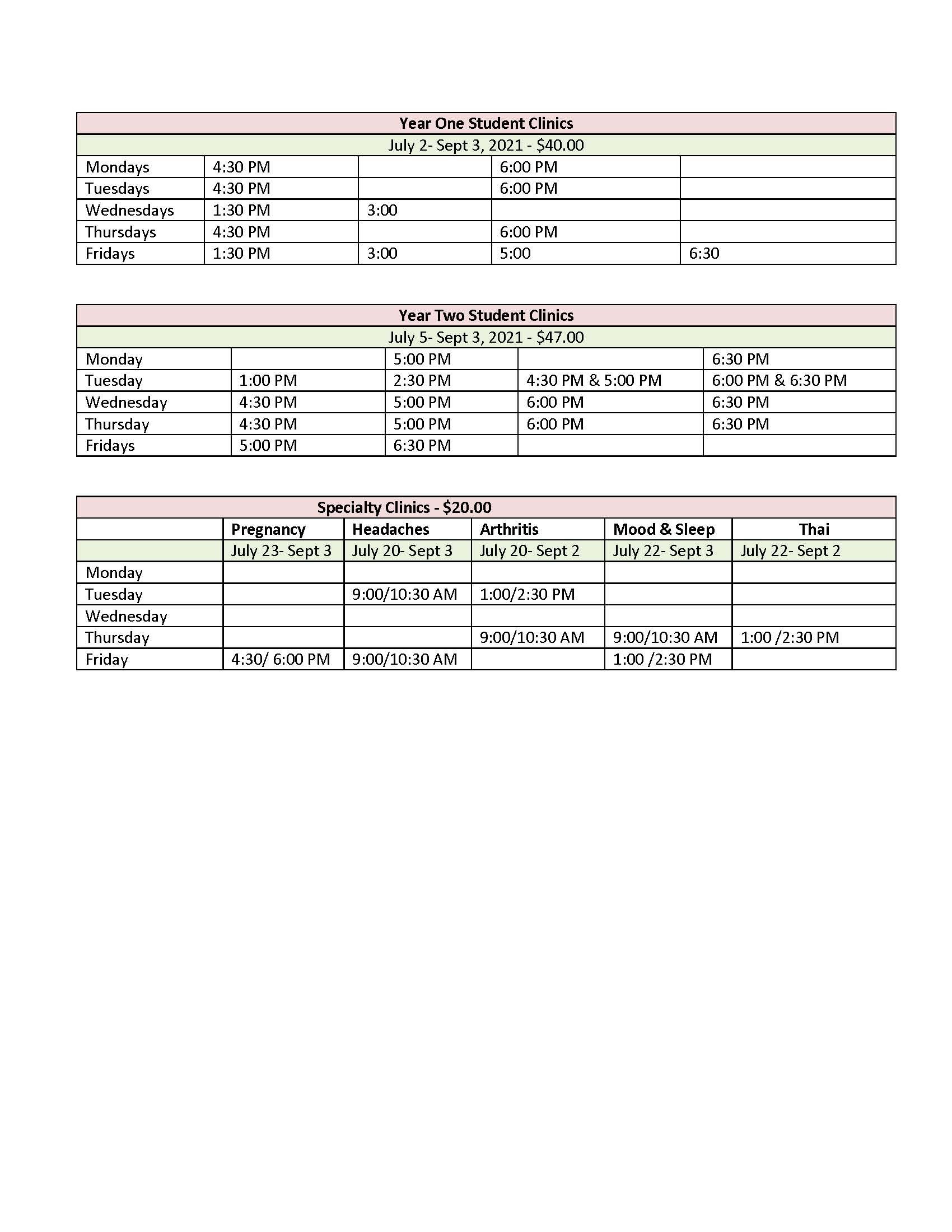 Student and Specialty Clinics July 2021- For Robert - Sutherland-Chan ...